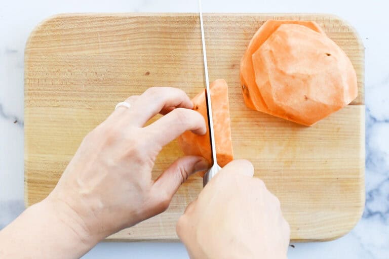 How to Cut Sweet Potatoes into Cubes | Air Fryer Dinners