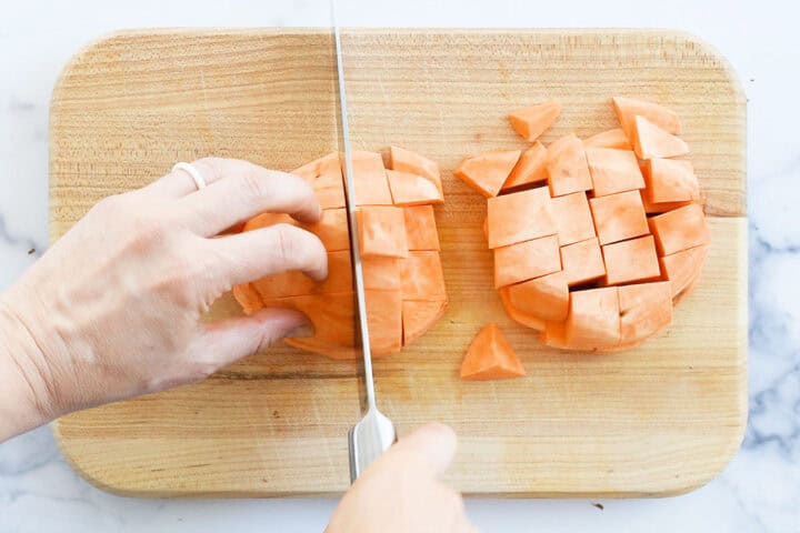 How to Cut Sweet Potatoes into Cubes | Air Fryer Dinners