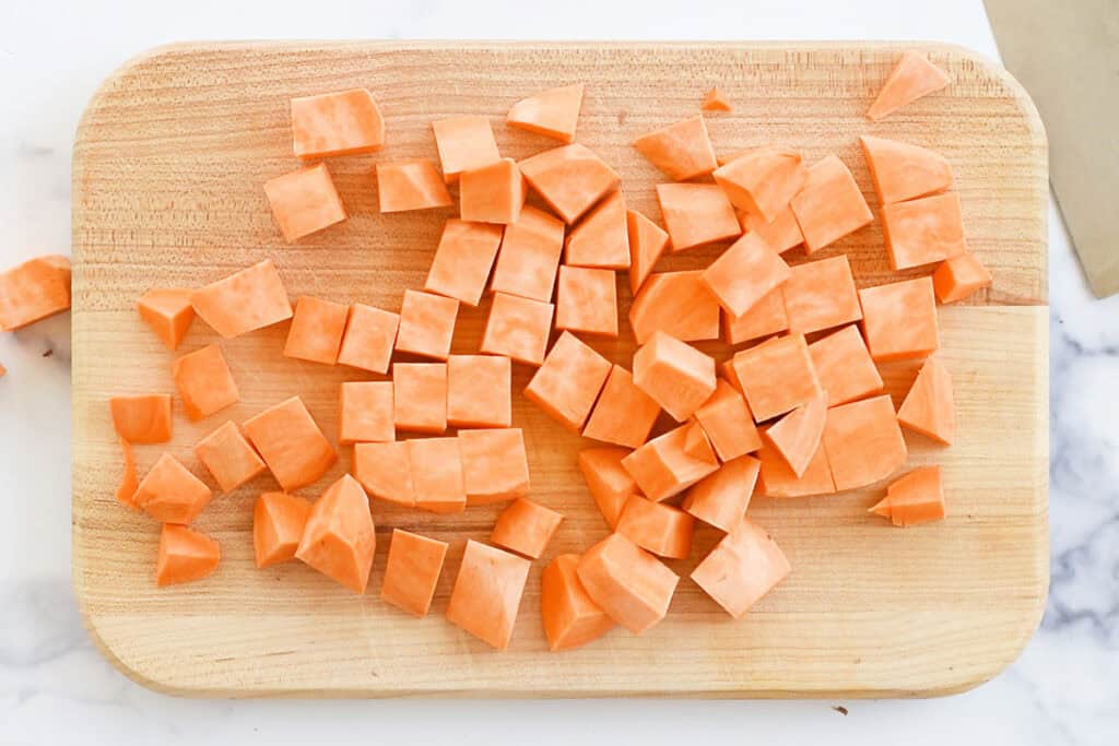 How to Cut Sweet Potatoes into Cubes | Air Fryer Dinners